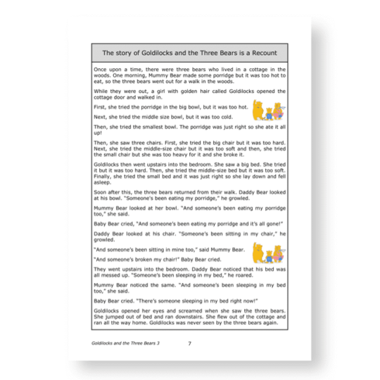 A newspaper report where the Three Bears are interviewed.