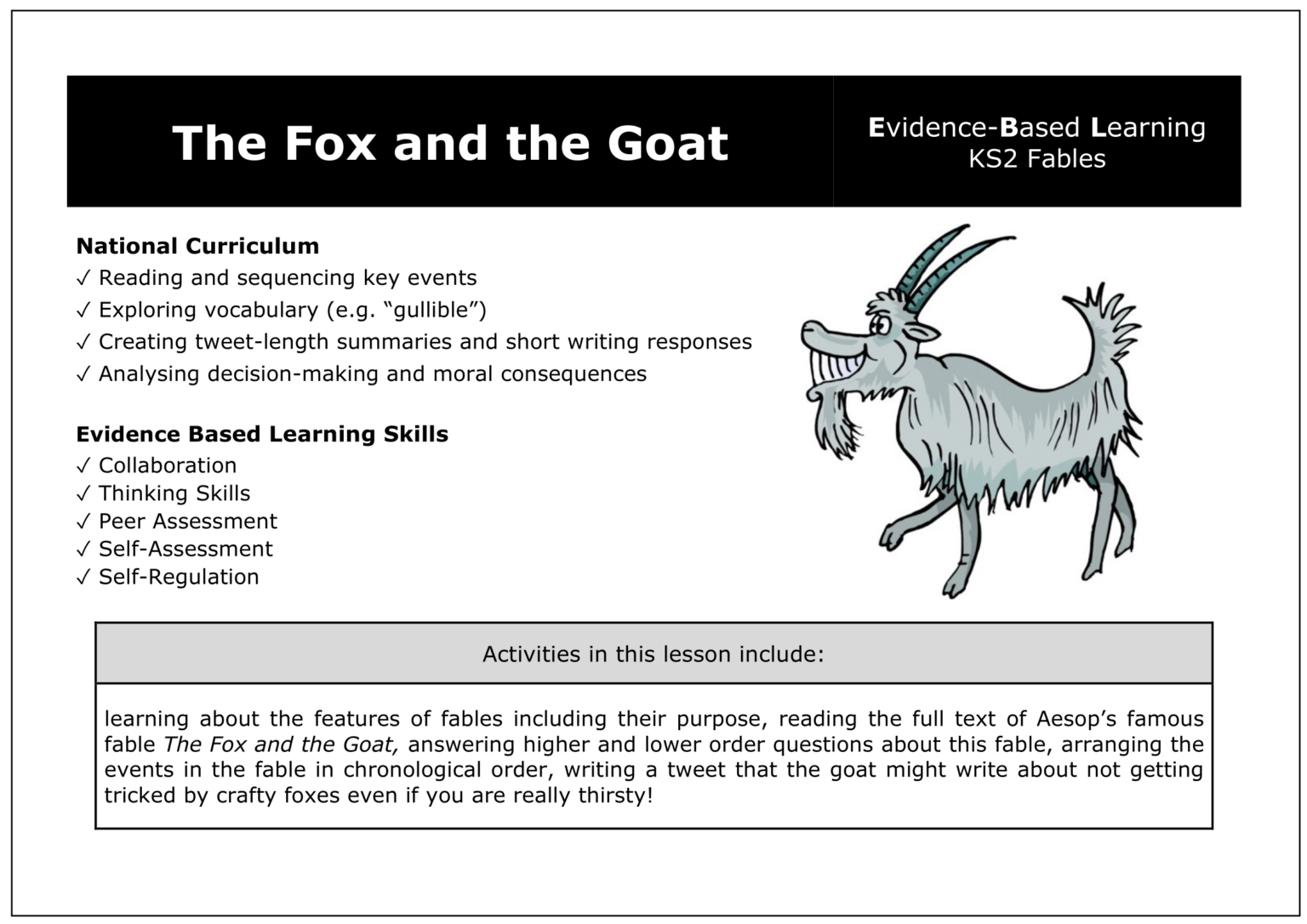 The Fox and The Goat - Evidence Based Learning Fables Lesson